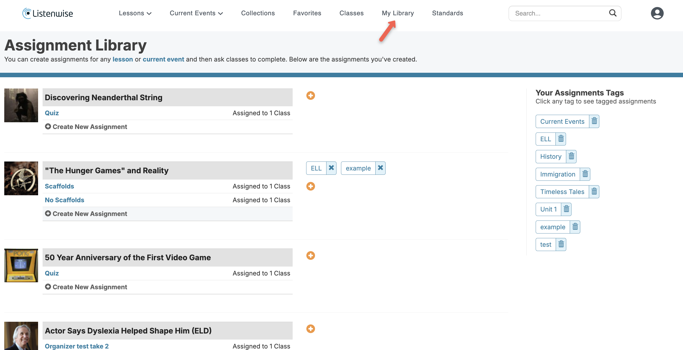 Manage Your Assignments on the My Library Page – Listenwise Support Center